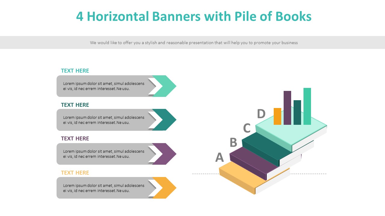 Free 4 Horizontal Banners with Pile of Books Diagram|Slides