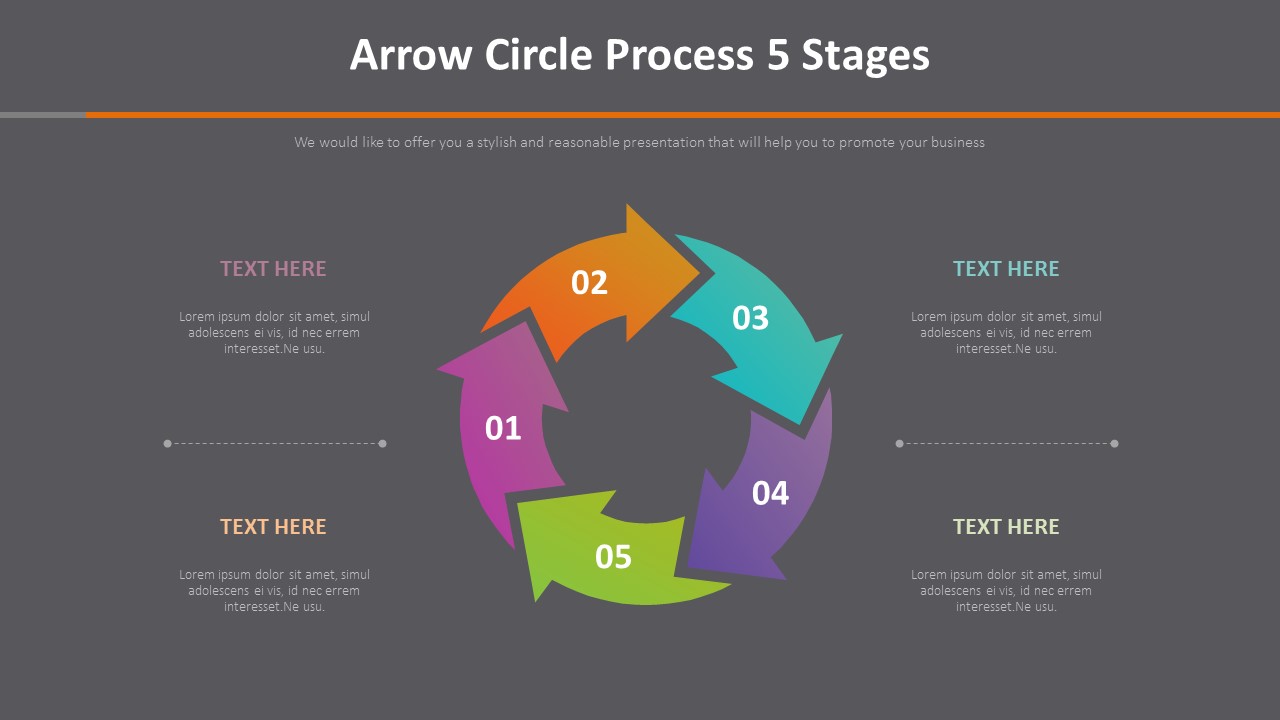Arrow Circle Process 5 Stages Diagram