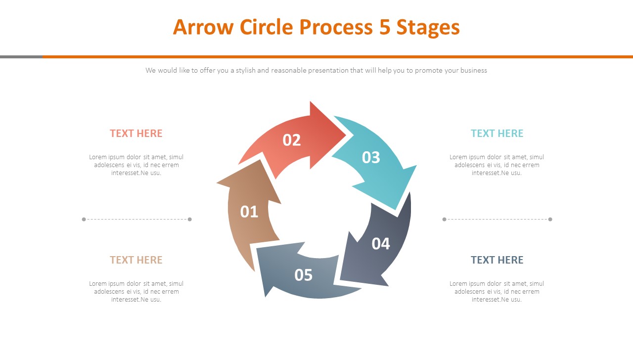 Arrow Circle Process 5 Stages Diagram
