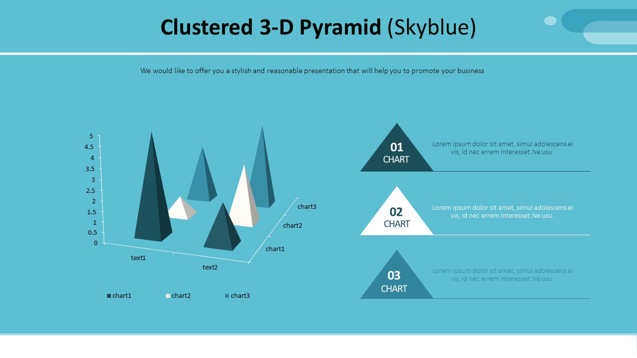 Free Clustered 3-D Pyramid (Skyblue)|Chart|Slides