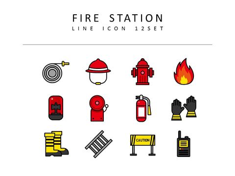 Fire Station Icons Set