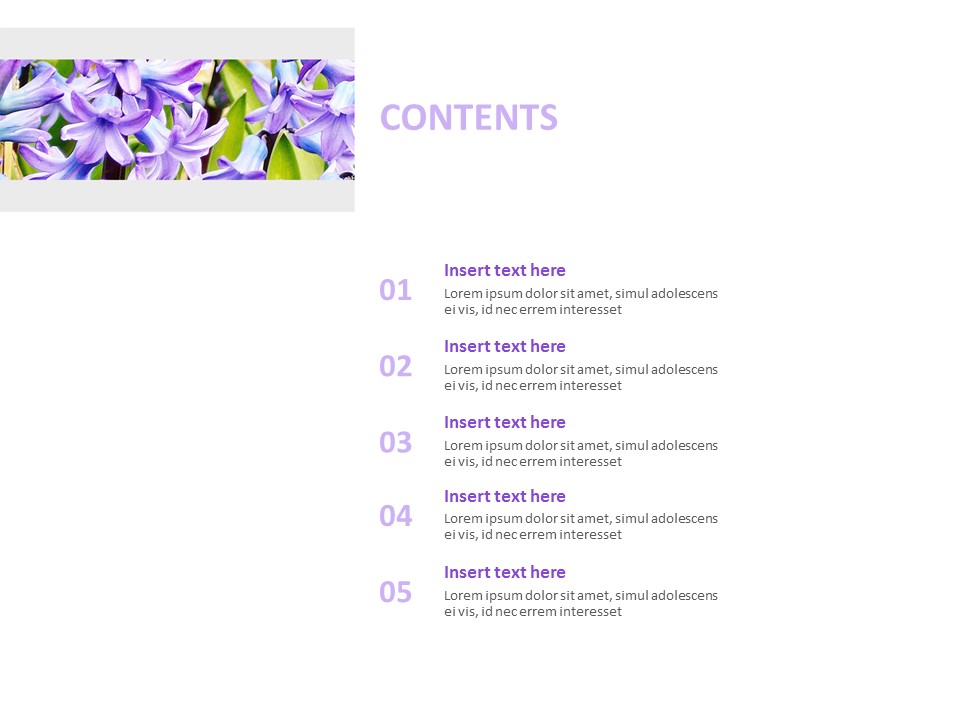 Free Google Slides themes - Blue and Purple Flowers