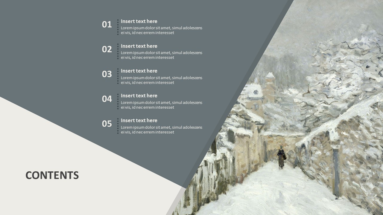 Google Slides Template Free - Alfred Sisley "La neige à Louveciennes"