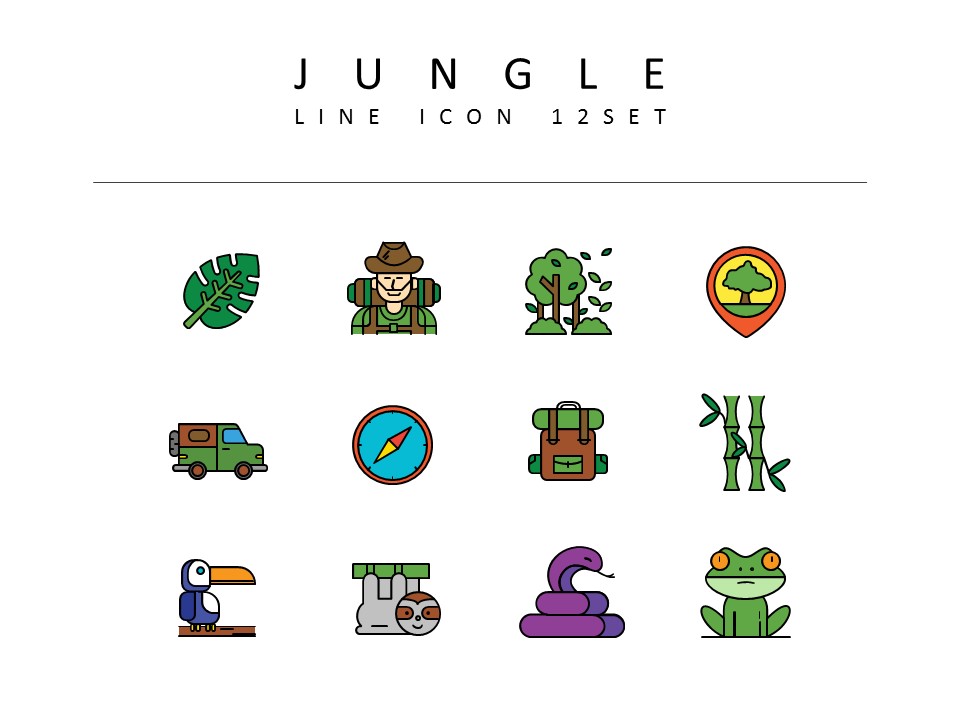 Jungle Icons Set Vector|Diagram