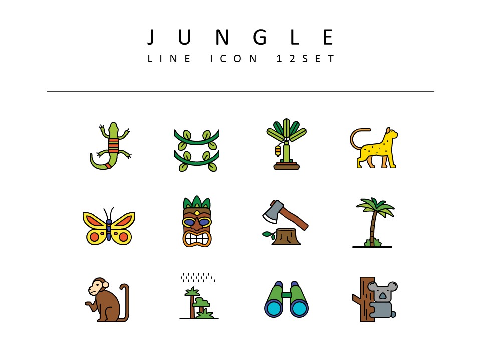 Jungle Icons Set Vector