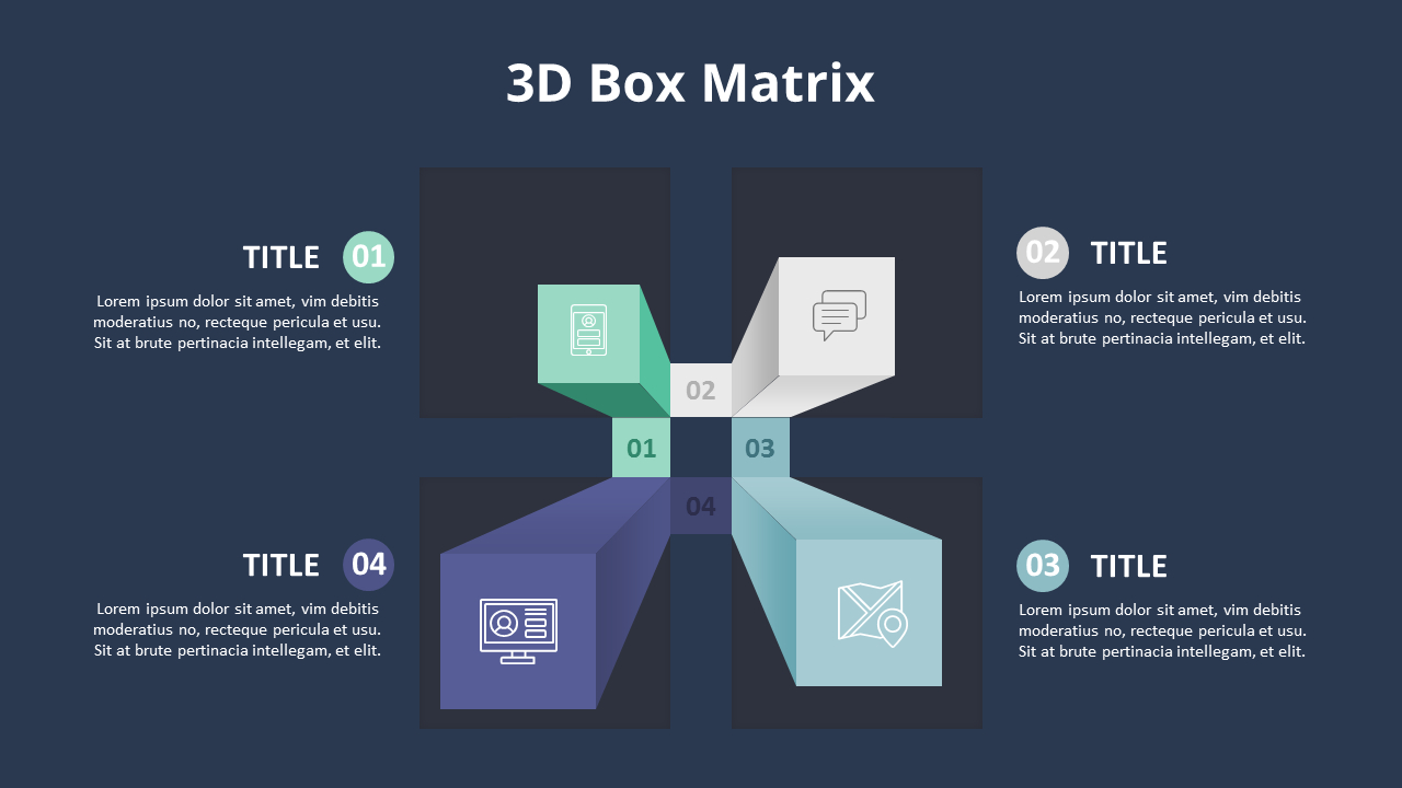 Diagrama de matriz de caja 3D de tono pastel