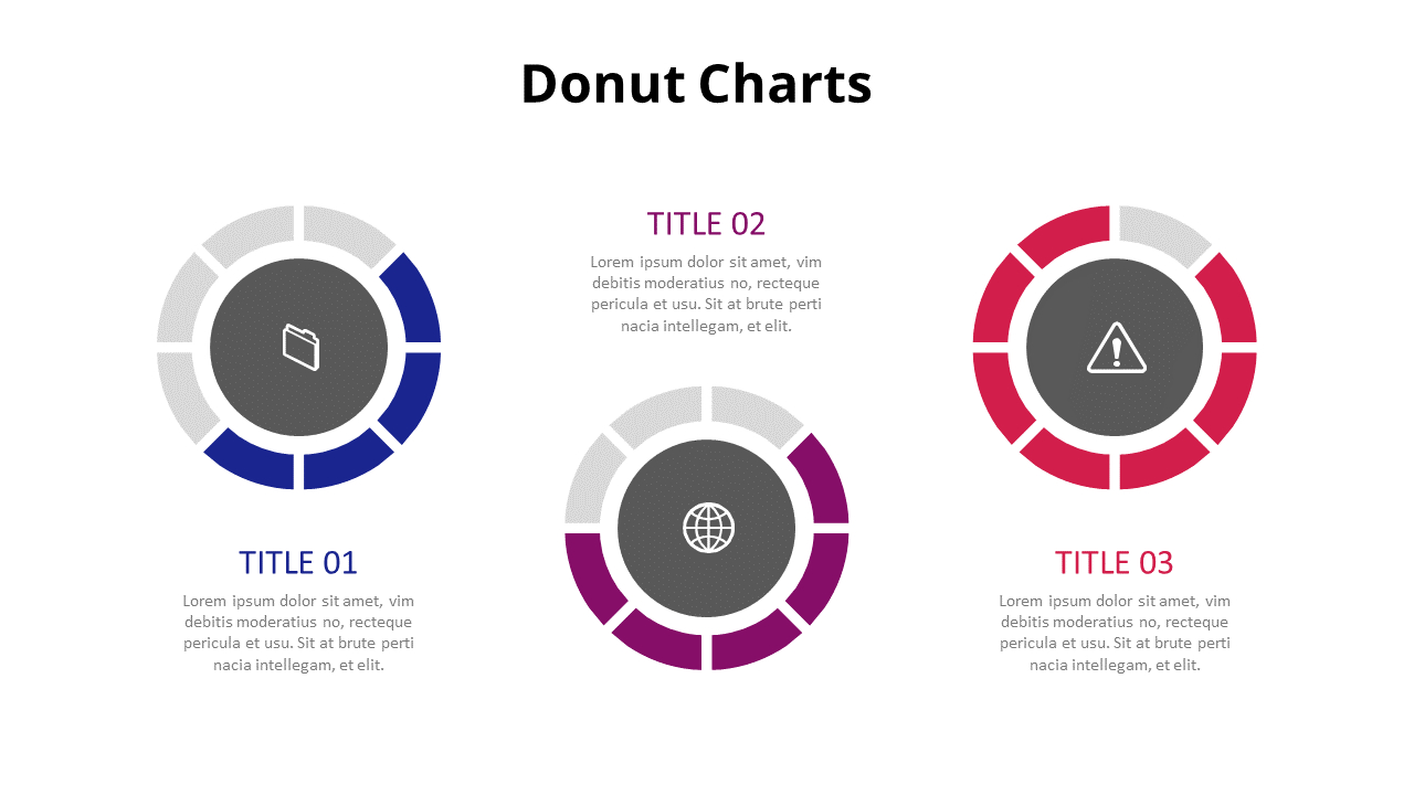 Three Steps Progress Doughnut Graph Chart Diagram