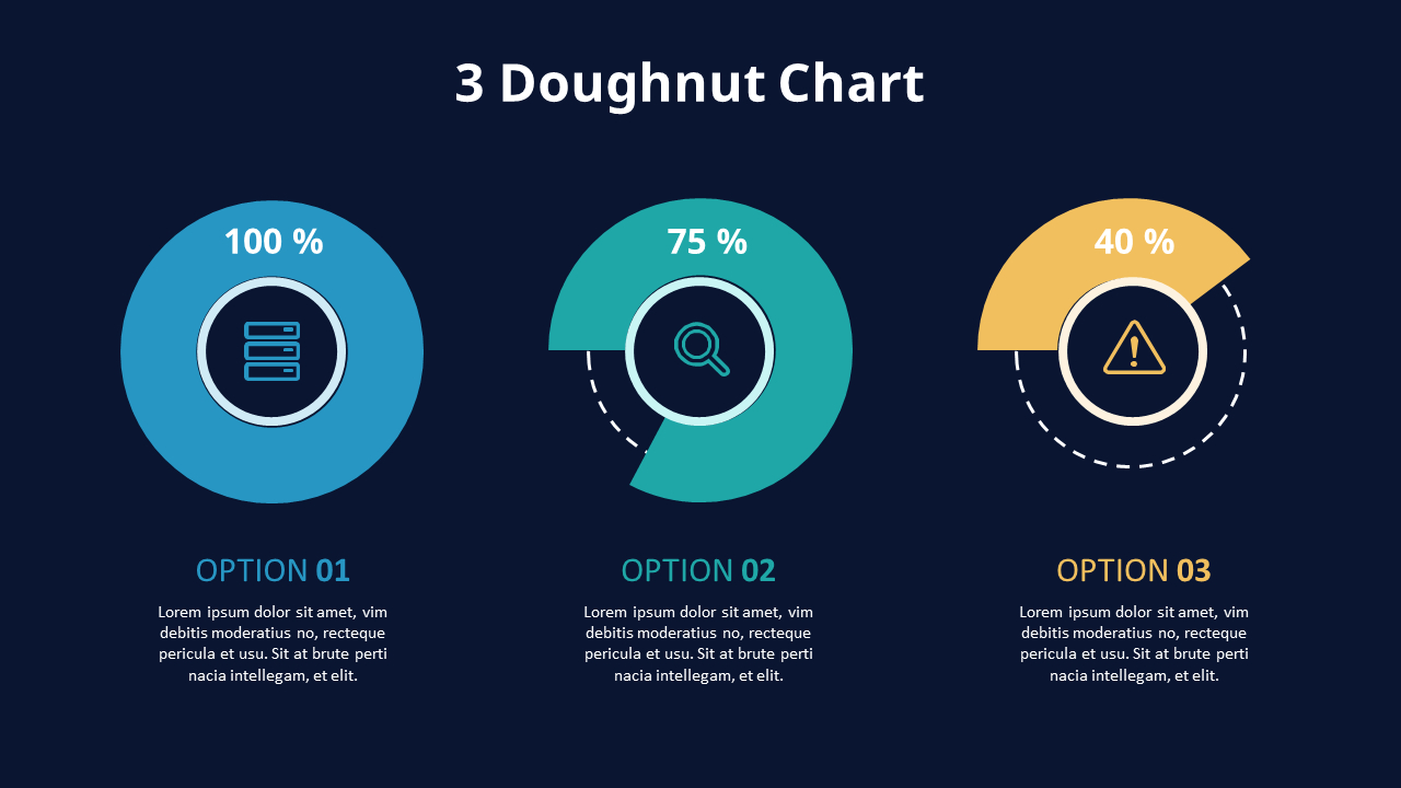 Three Steps Progress Doughnut Graph Chart Diagram