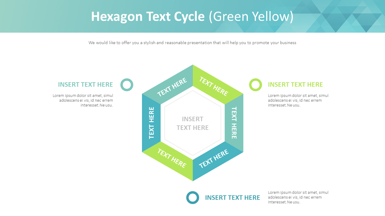 Hexagon Text Cycle Diagram (Green Yellow)