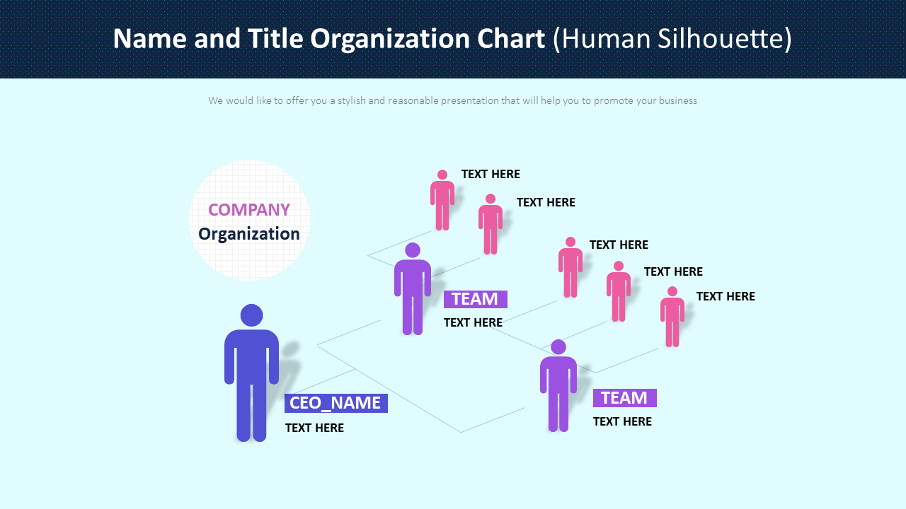 Name and Title Organization Chart Diagram (Human Silhouette)|Hierarchy