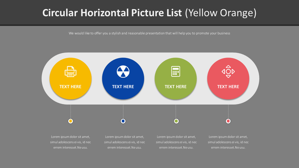 Circular Horizontal Picture List Diagram (Yellow Orange)