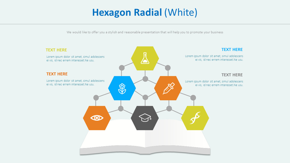 Free Hexagon Radial Diagram (White)|Slides