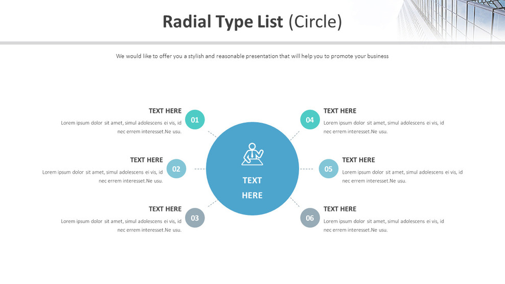 Diagrama de lista de tipos radiales (círculo)