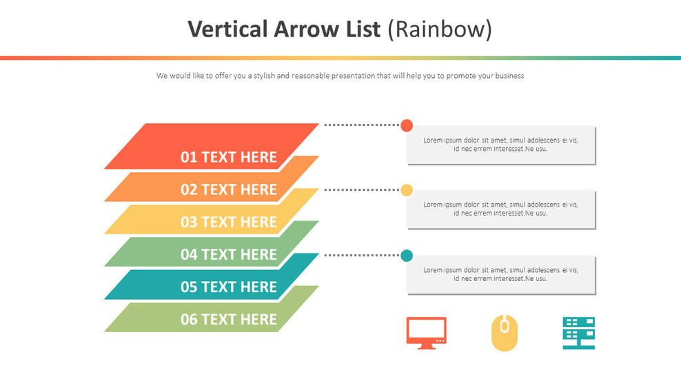 Vertical Arrow List Diagram (Rainbow)