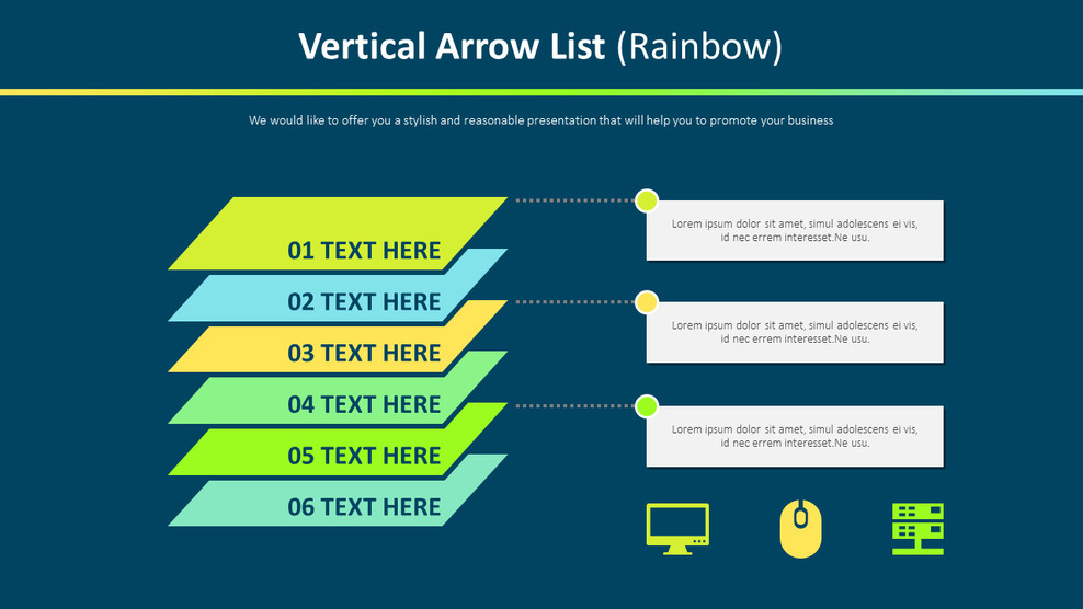 Vertical Arrow List Diagram (Rainbow)