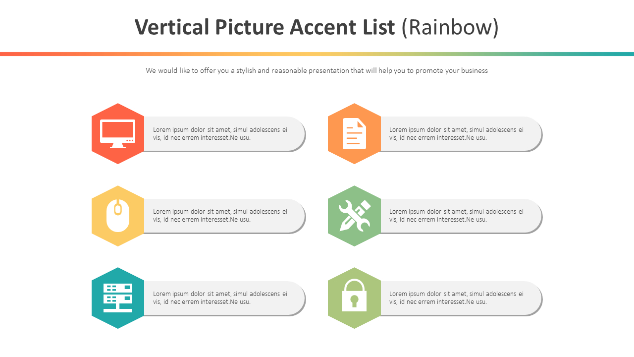 Vertical Picture Accent List Diagram (Rainbow)