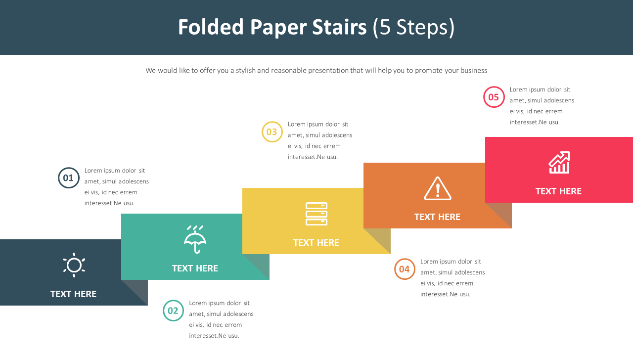 Folded Paper Stairs Diagram (5 Steps)