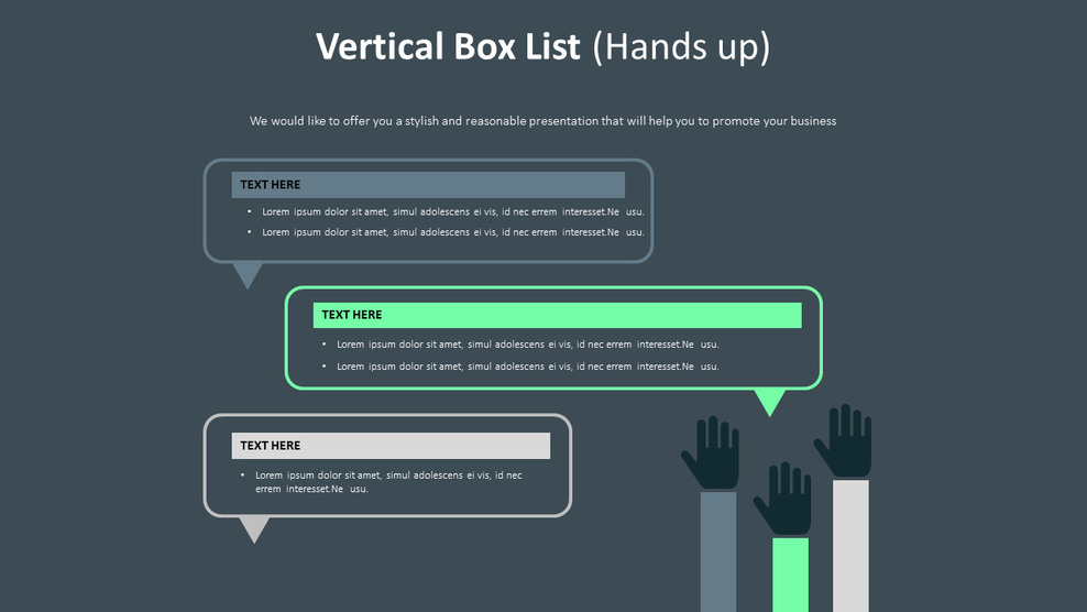 Free Vertical Box List Diagram (Hands up)|Slides