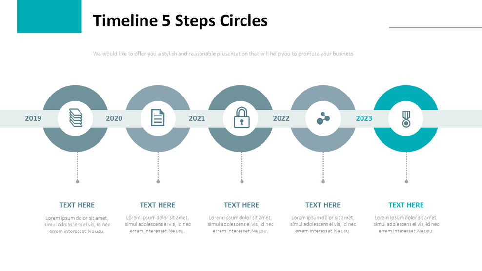 Timeline 5 Steps Circles Diagram