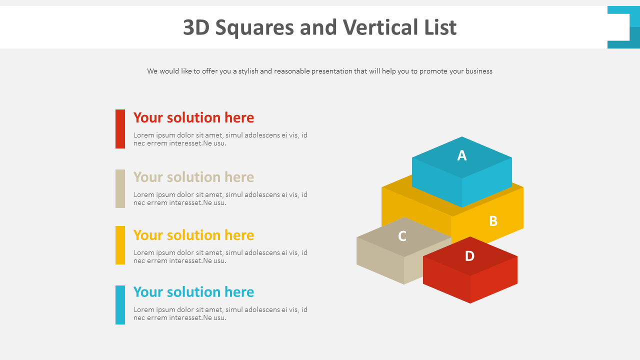 3D Squares and Vertical List Diagram