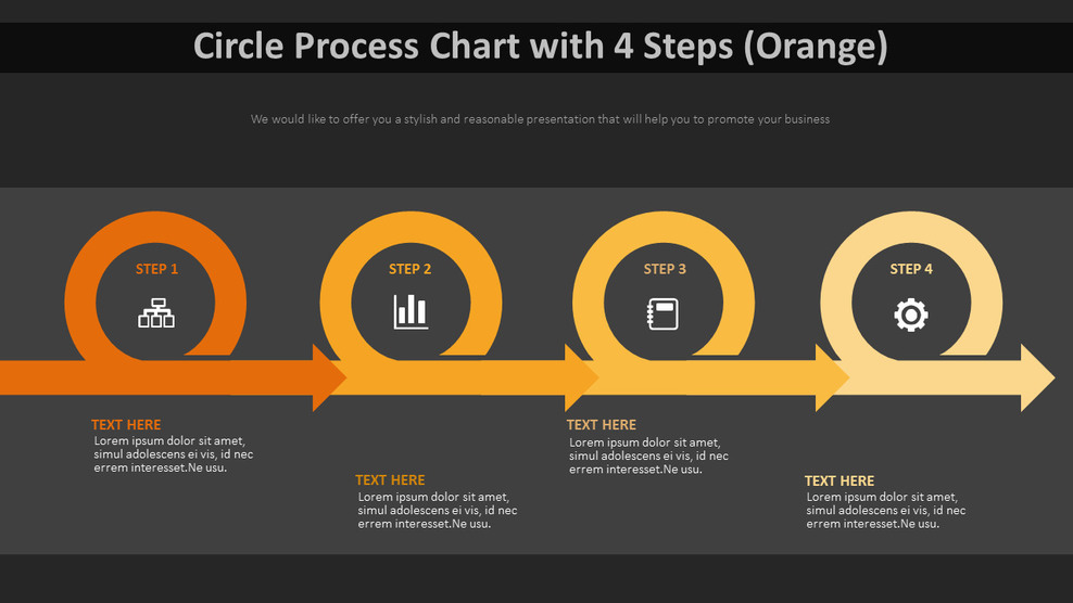 Circle Process Chart with 4 Steps Diagram (Orange)