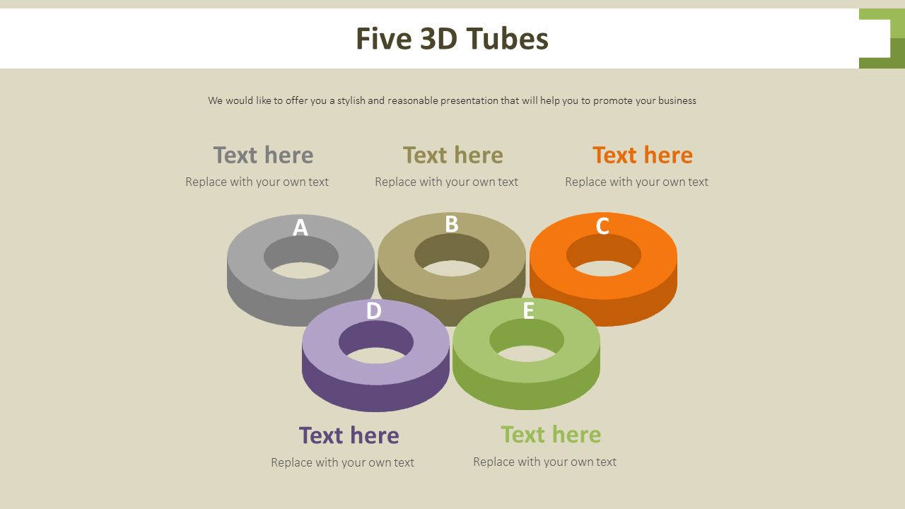 Free Five 3D Tubes Diagram|Slides
