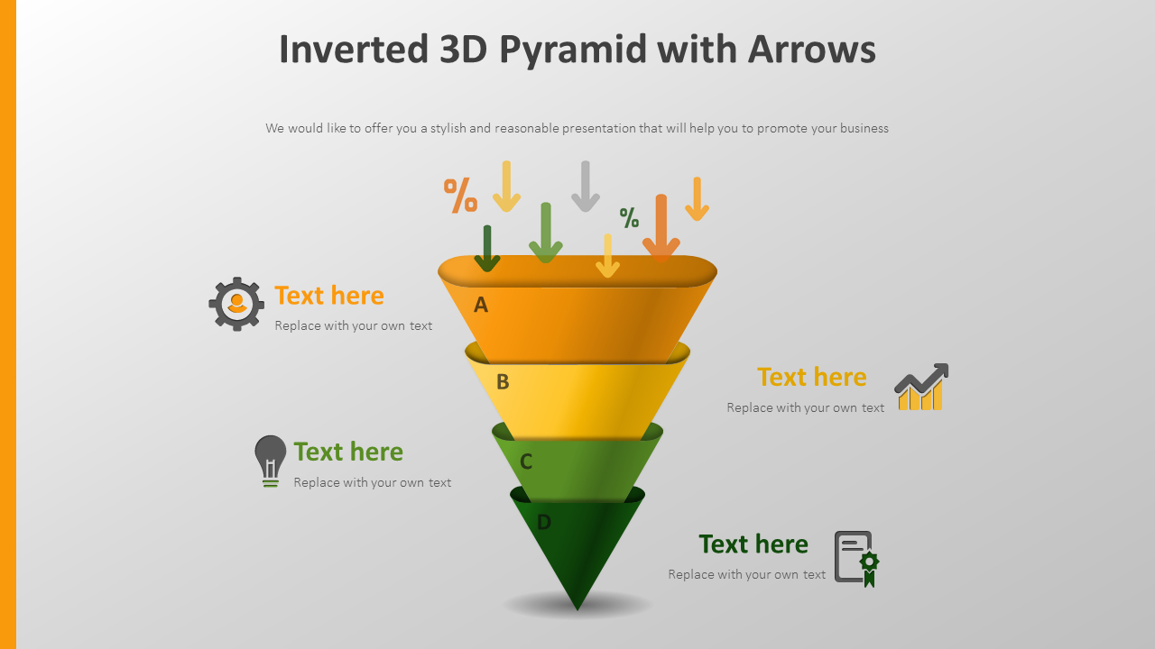 Inverted 3D Pyramid With Arrows Diagram