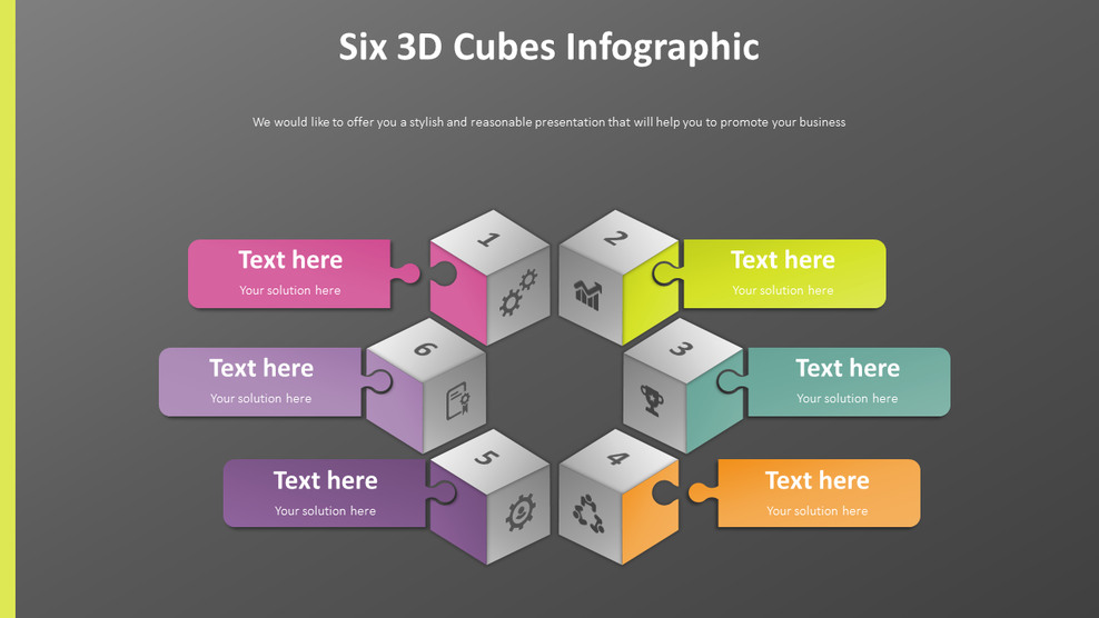 Six 3D Cubes Infographic Diagram|Puzzles