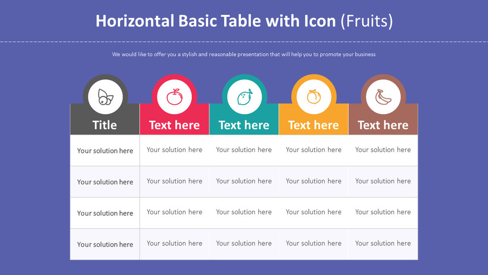 Horizontal Basic Table with Icon Diagram (Fruits)|Tables