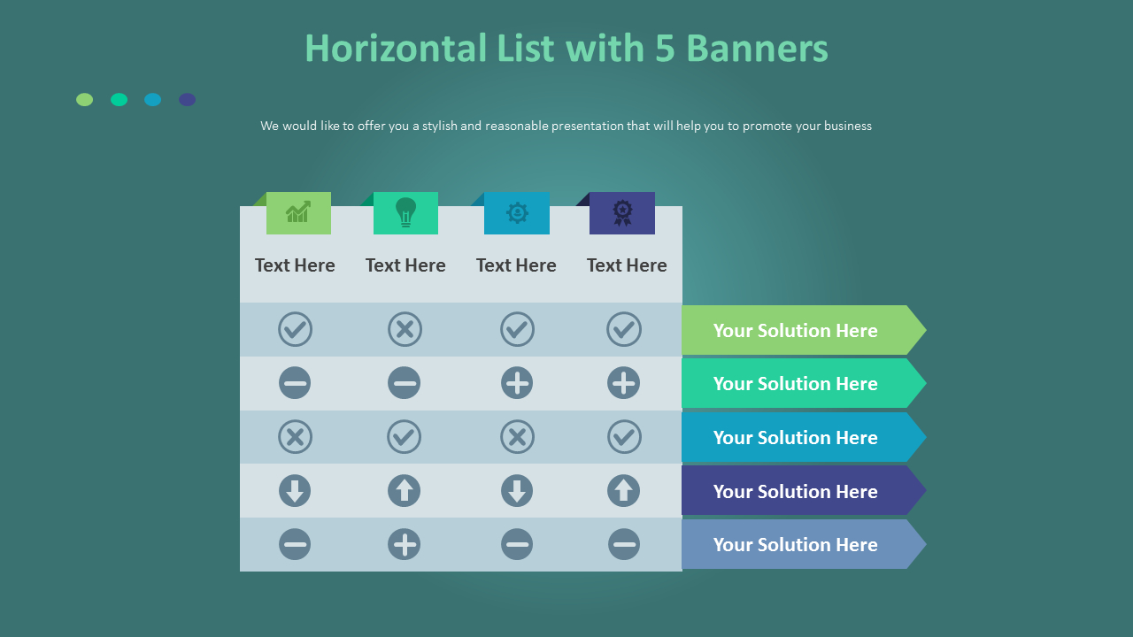 Horizontal List with 5 Banners Diagram|Tables