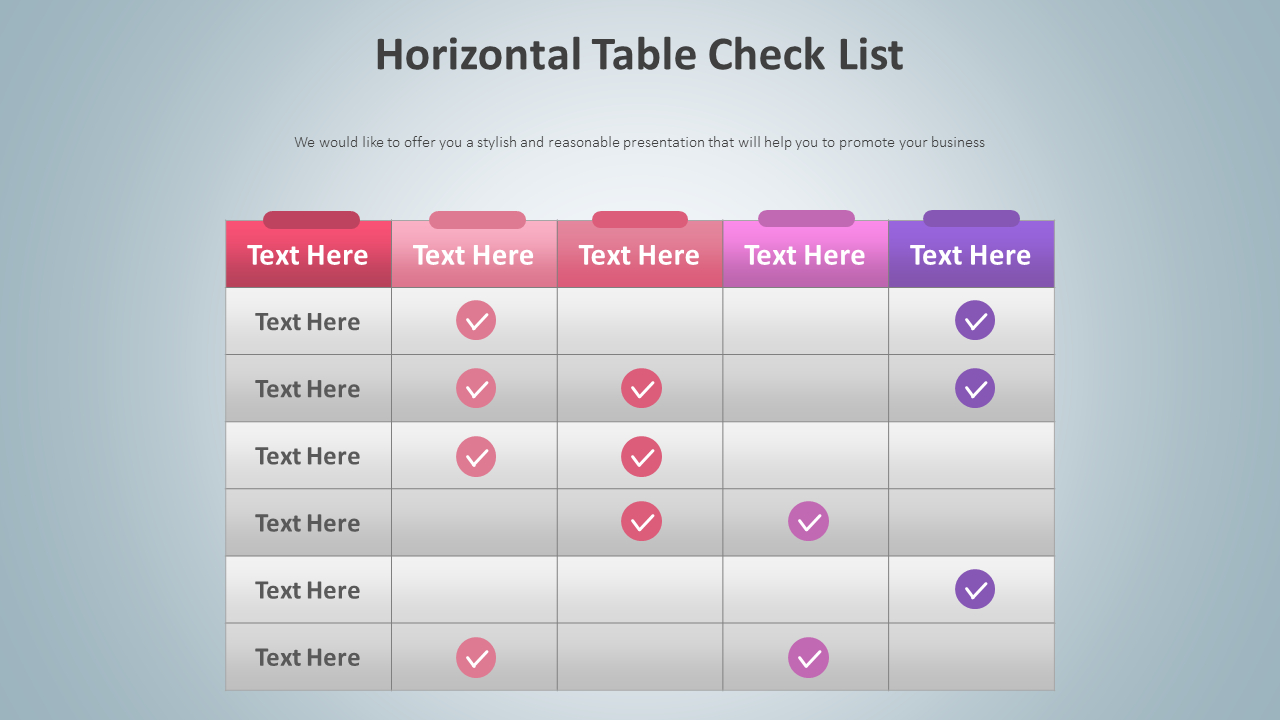 Horizontal Table Check List Diagram
