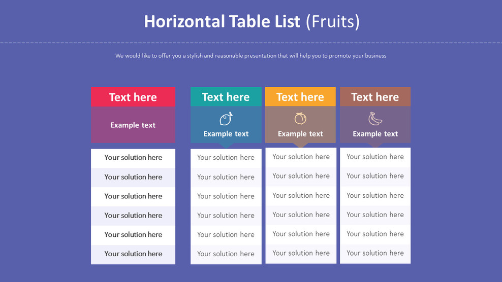Horizontal Table List Diagram (Fruits)|Tables