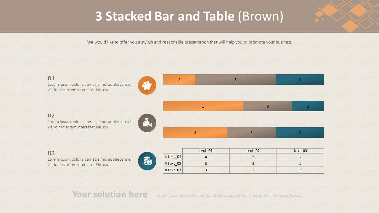 3 Stacked Bar and Table (Brown)