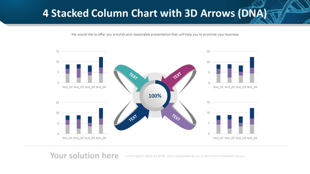 4 Stacked Column Chart with 3D Arrows (DNA)