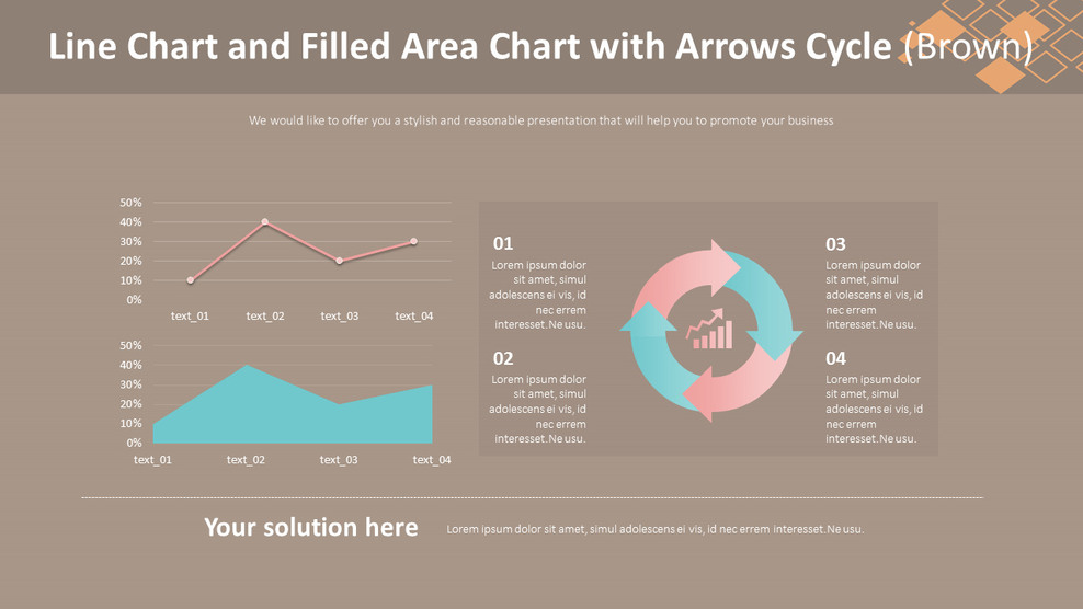 Line Chart and Filled Area Chart with Arrows Cycle (Brown)