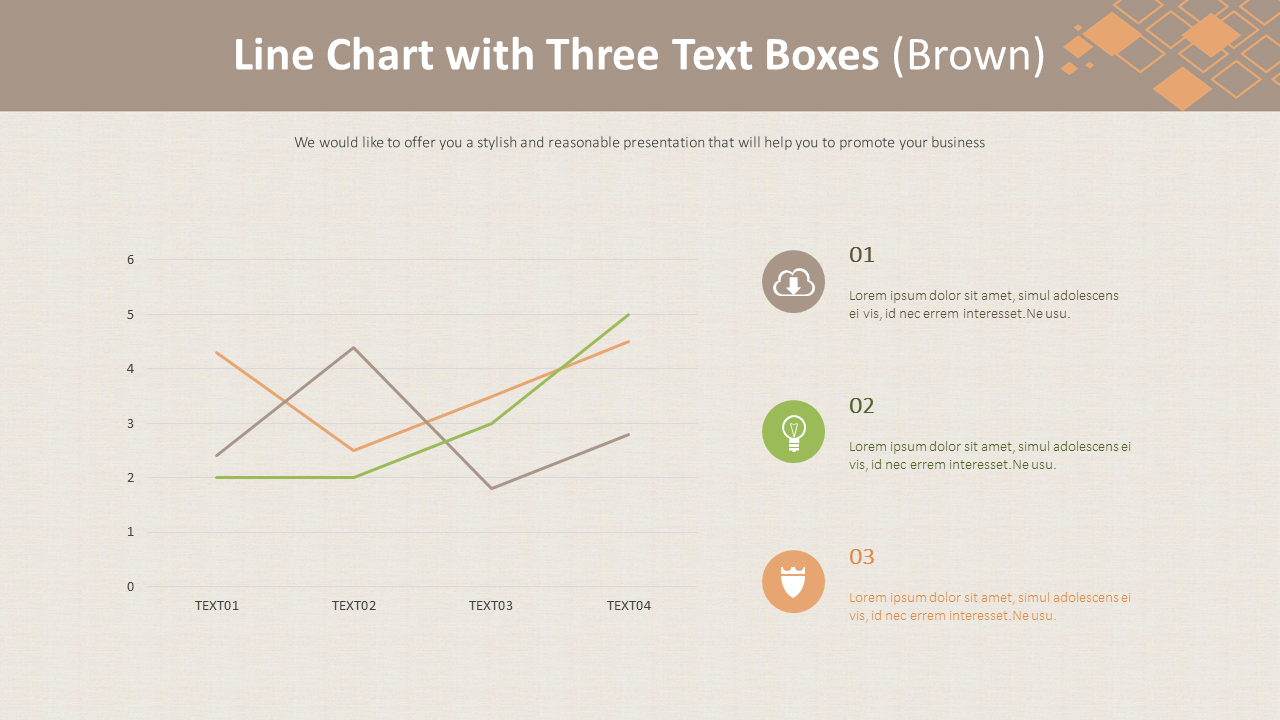 Line Chart with Three Text Boxes (Brown)