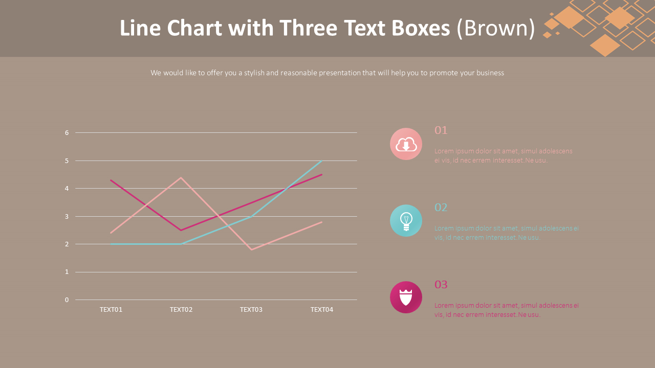 Line Chart with Three Text Boxes (Brown)
