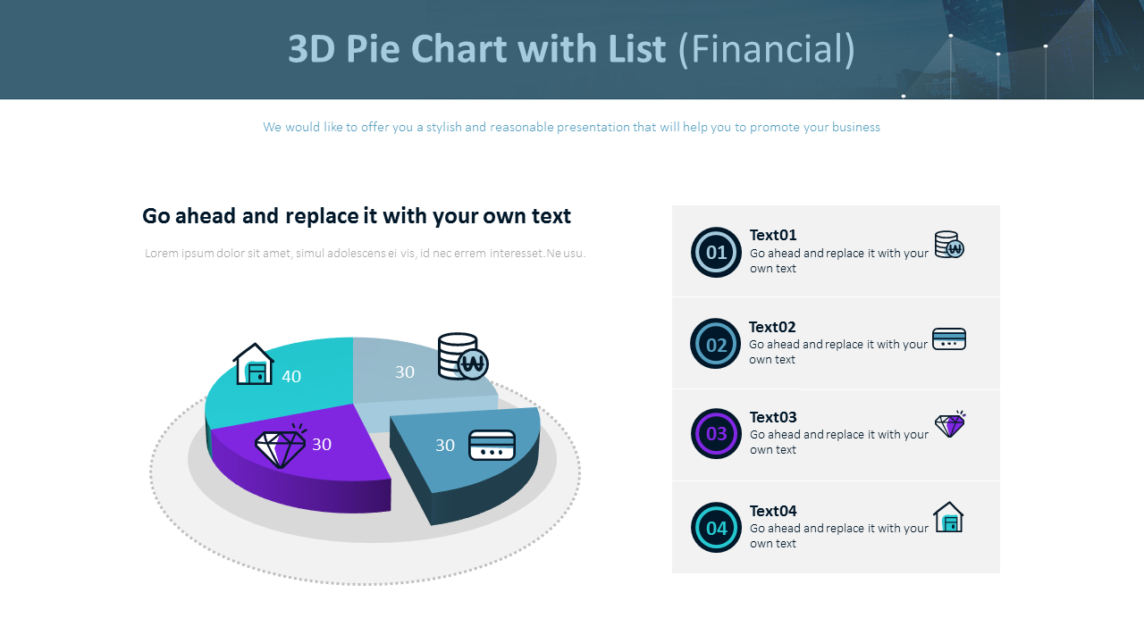3D Pie Chart with List (Financial)