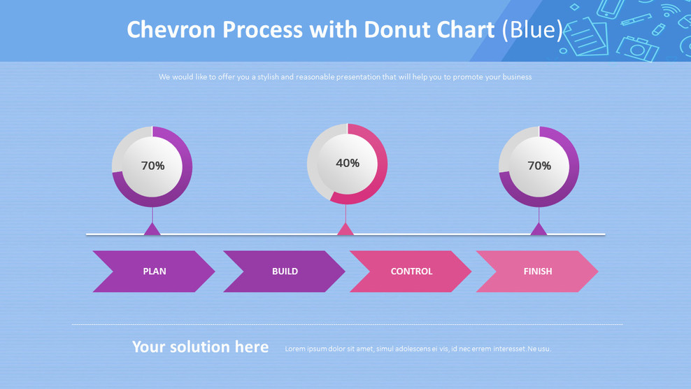 Chevron Process with Donut Chart (Blue)