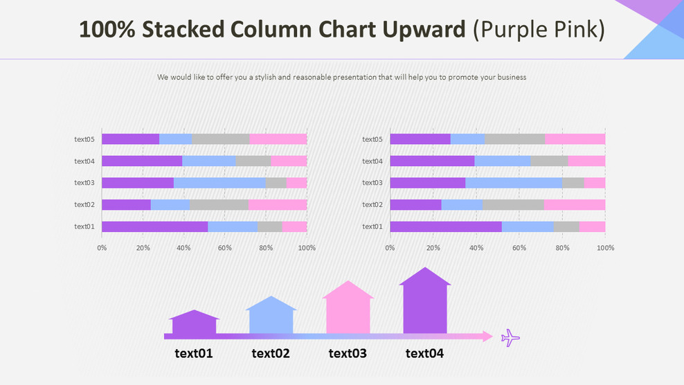 100% Stacked Column Chart Upward (Purple Pink)|Bar