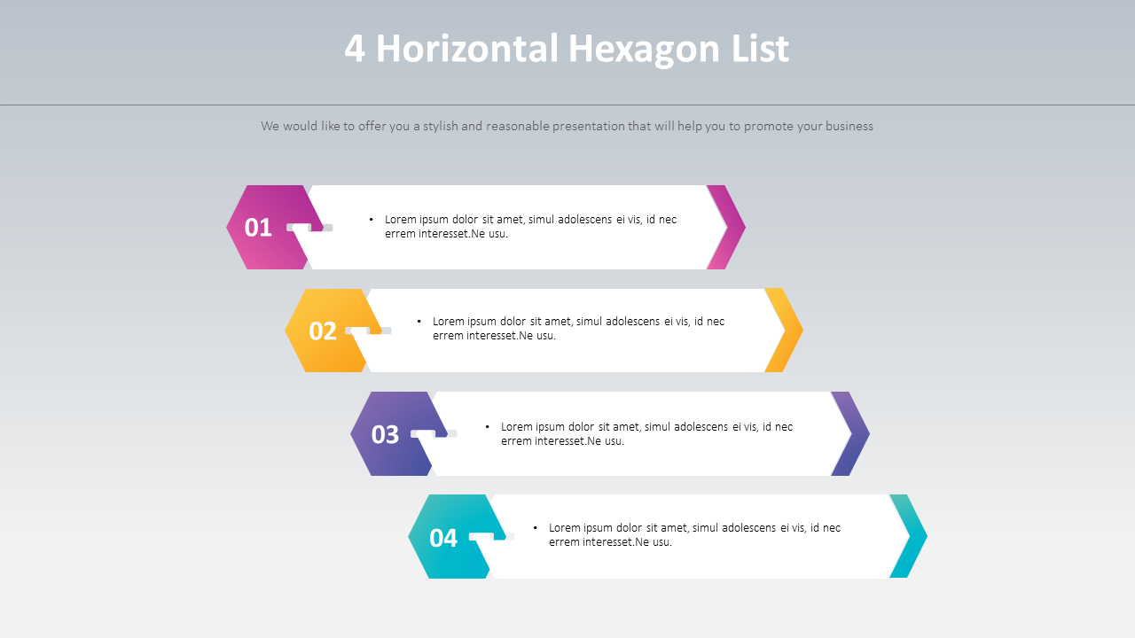 4 Horizontal Hexagon List Diagram