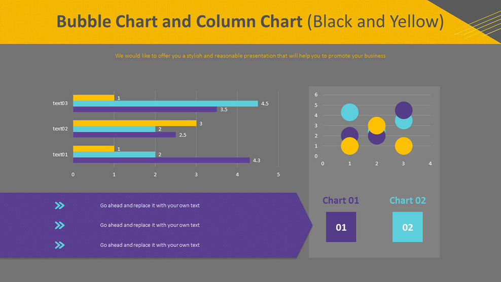 Bubble Chart and Column Chart (Black and Yellow)|Bar