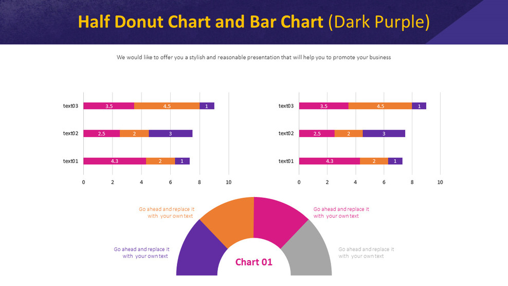Half Donut Chart and Bar Chart (Dark Purple)