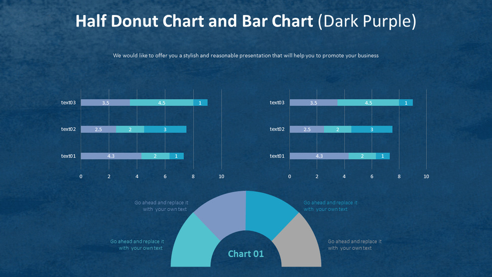 Half Donut Chart and Bar Chart (Dark Purple)
