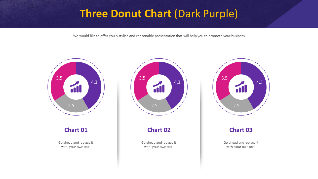 Three Donut Chart (Dark Purple)|Doughnut