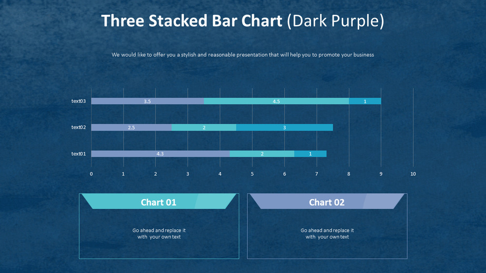 Three Stacked Bar Chart (Dark Purple)