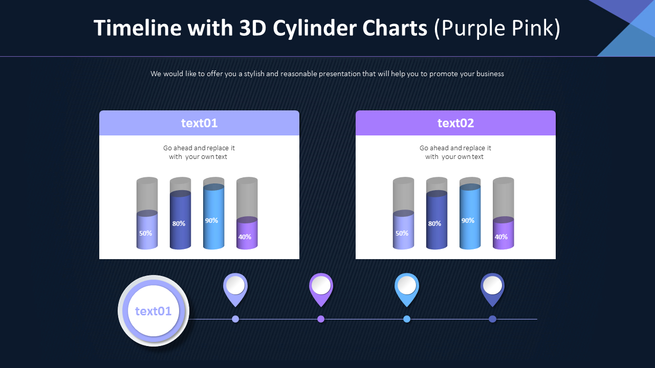 Timeline with 3D Cylinder Charts (Purple Pink)