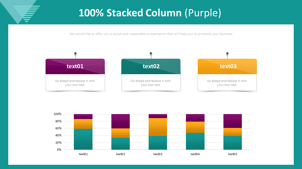 100% Stacked Column Free PowerPoint Slide with Purple Tone|Chart