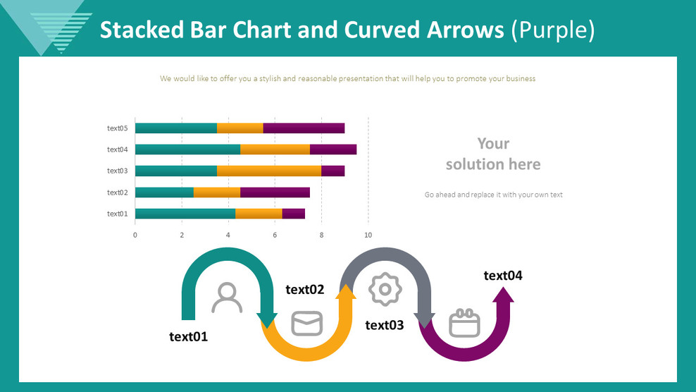 Stacked Bar Chart and Curved Arrows (Purple)