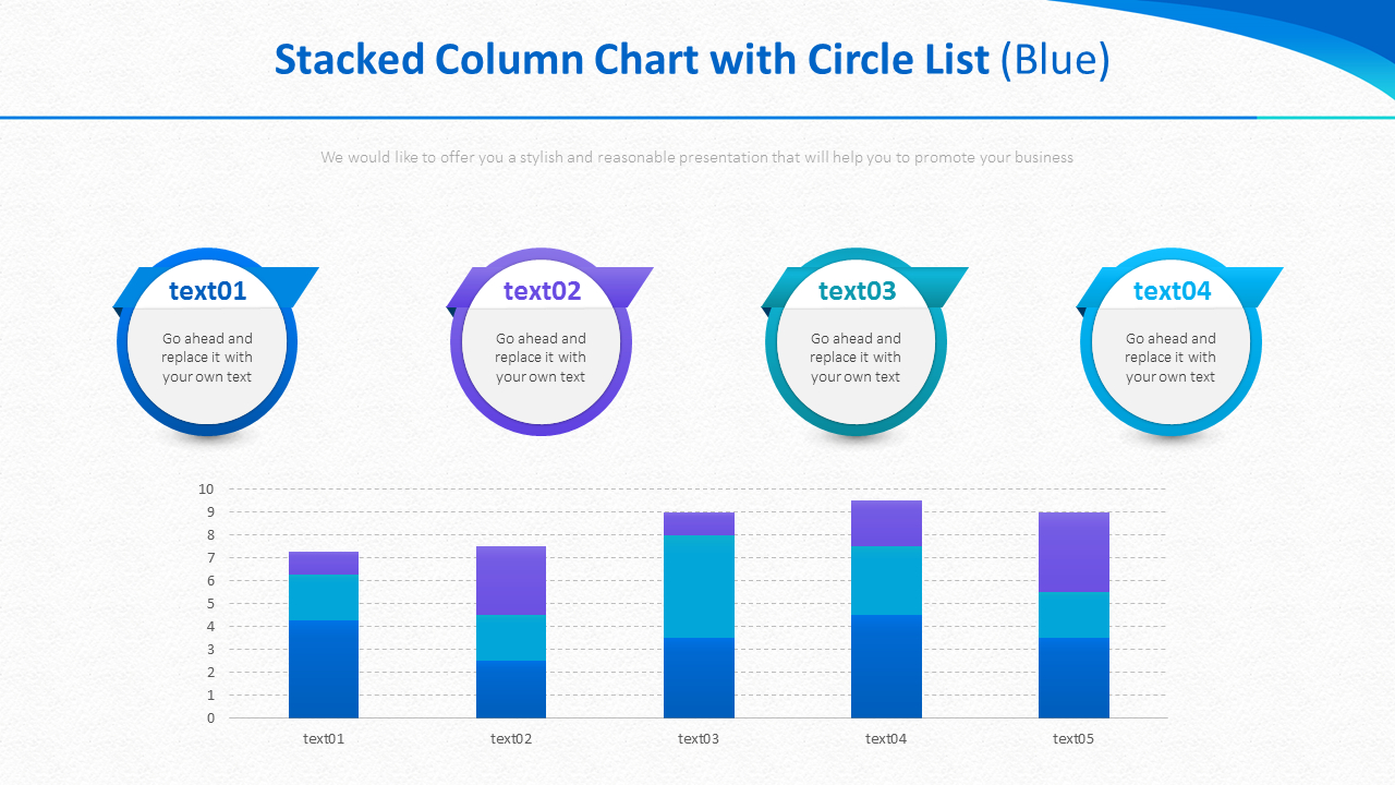 Stacked Column Chart with Circle List (Blue)